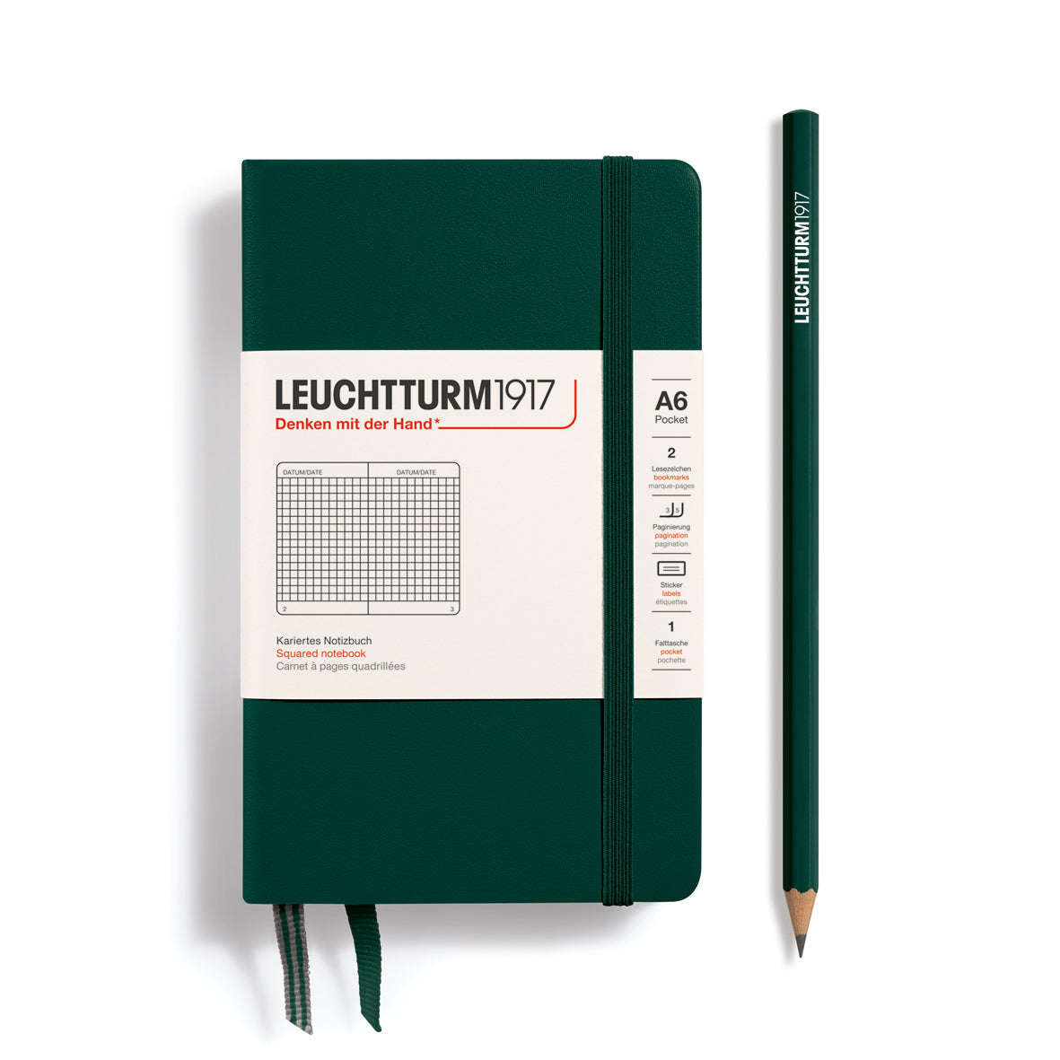 LEUCHTTURM1917 Notebook Pocket A6 Hardcover - Forest Green, Squared ...