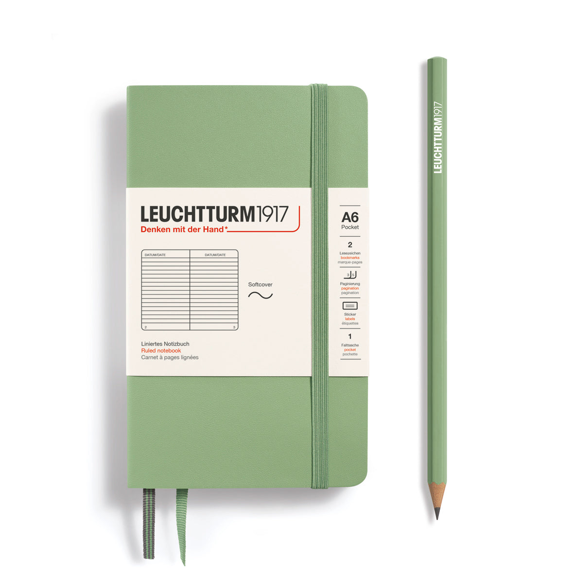 LEUCHTTURM1917 Notebook Pocket A6 Softcover - Sage, Ruled – Duly Noted ...
